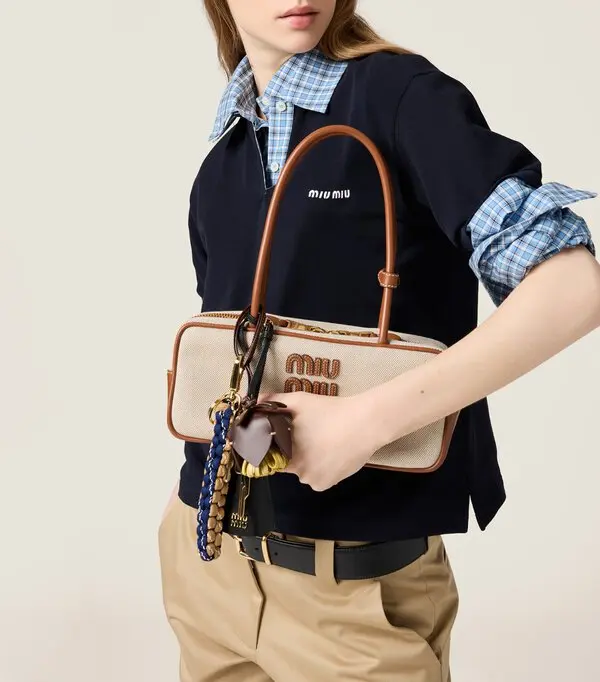 Miu Miu Canvas And Leather Beau Top Handle Bag