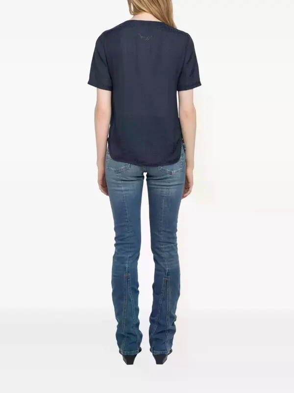 Zadig&Voltaire V-neck Lace-up T-shirt With Textured Finish - Blue