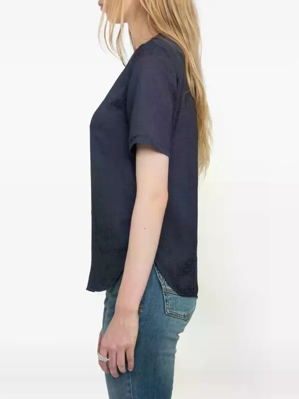 Zadig&Voltaire V-neck Lace-up T-shirt With Textured Finish - Blue