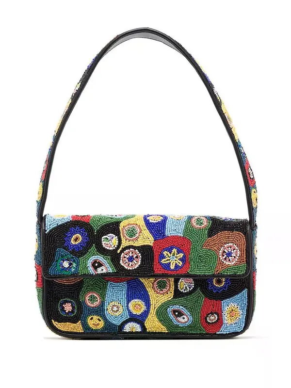Staud Beaded Shoulder Bag With Foldover Top - Black