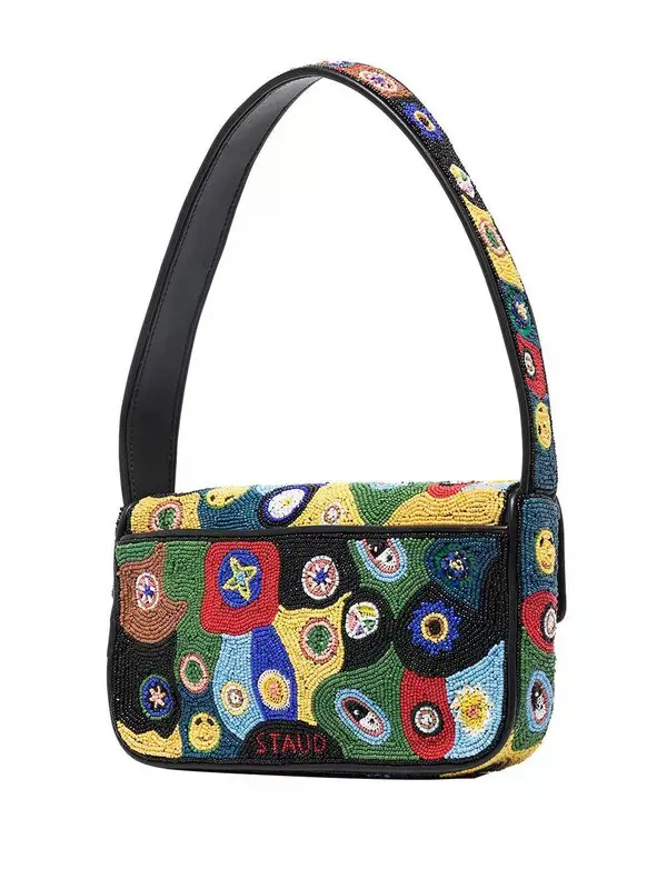 Staud Beaded Shoulder Bag With Foldover Top - Black