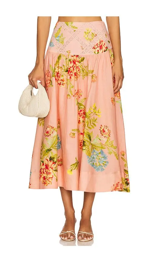 Hemant & Nandita Midi Skirt With Floral Print And Lace Trim - Blush