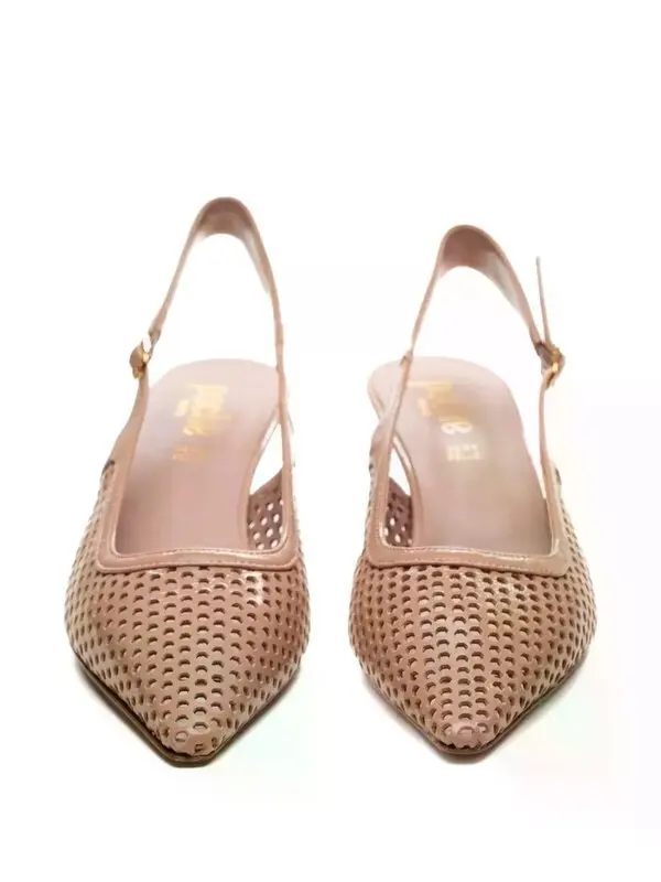 POCHE PARIS Perforated Leather Slingback Heels - Neutrals