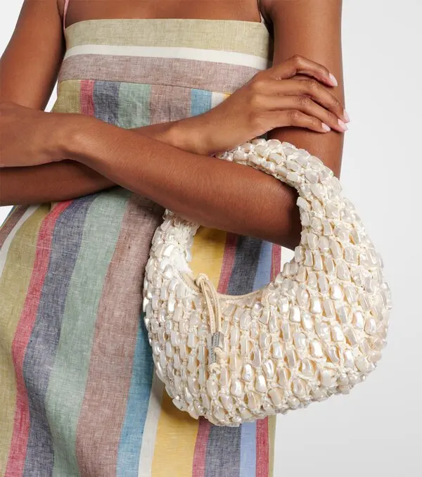 Staud Reef Crochet Embellished Shoulder Bag - White