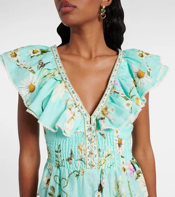 Camilla Embellished Linen Mini Dress