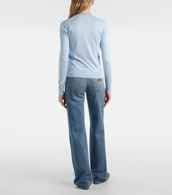 Dolce & Gabbana Floral-applique Silk Sweater - Blue