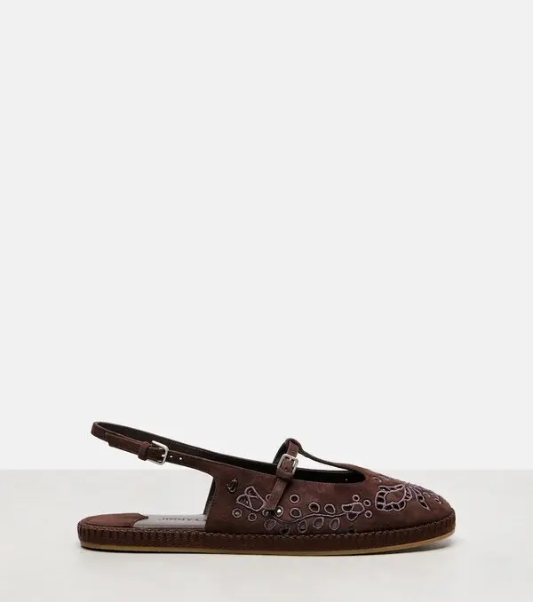 JIMMY CHOO Amiee Embroidered Suede Espadrilles