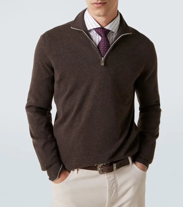 Brunello Cucinelli Cashmere Half-zip Sweater - Brown