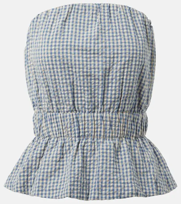 Posse Aurelia Gingham Strapless Cotton Top - Blue