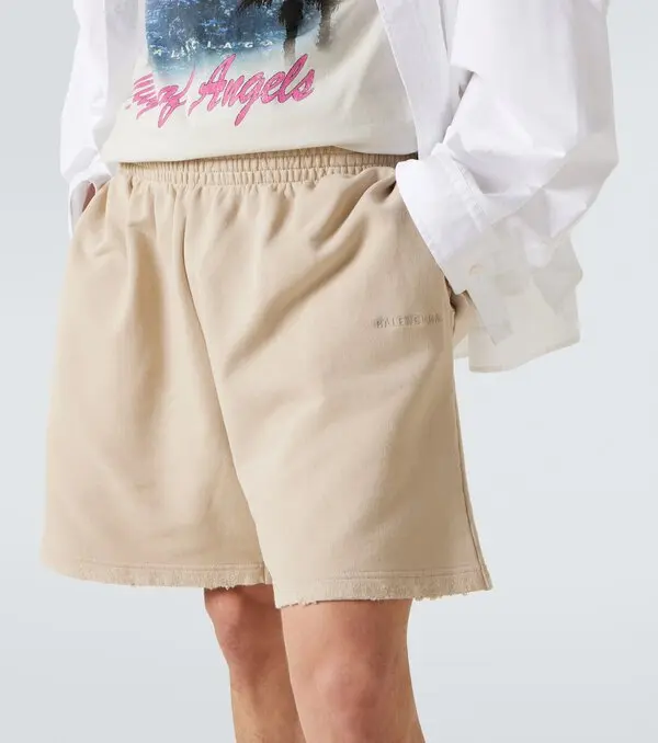 Balenciaga Distressed Logo Cotton Shorts