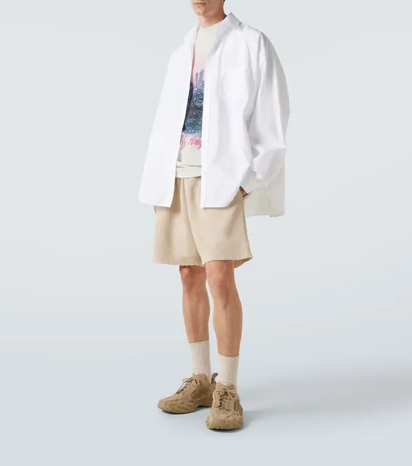Balenciaga Distressed Logo Cotton Shorts