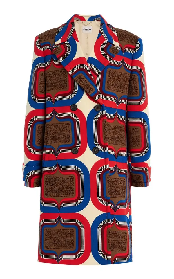 Miu Miu Archive-printed Wool-natté Double-breasted Coat - Multi