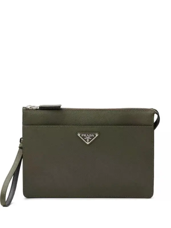 Prada Saffiano Leather Pouch With Wrist Strap - Black