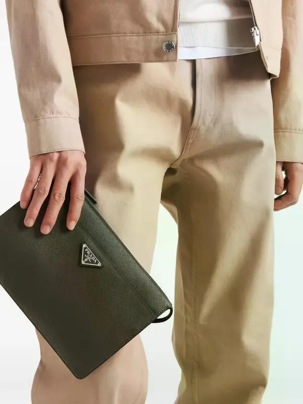 Prada Saffiano Leather Pouch With Wrist Strap