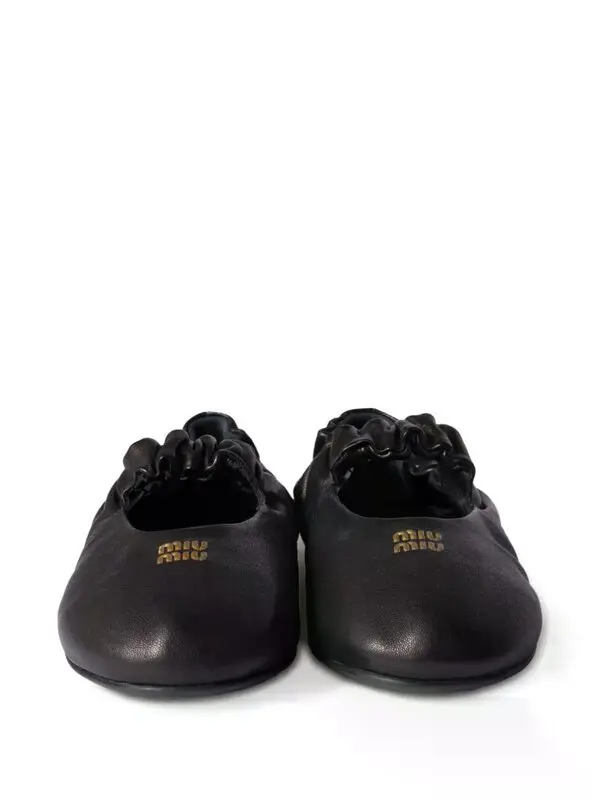 Miu Miu Ruched Nappa Leather Ballerinas - Black
