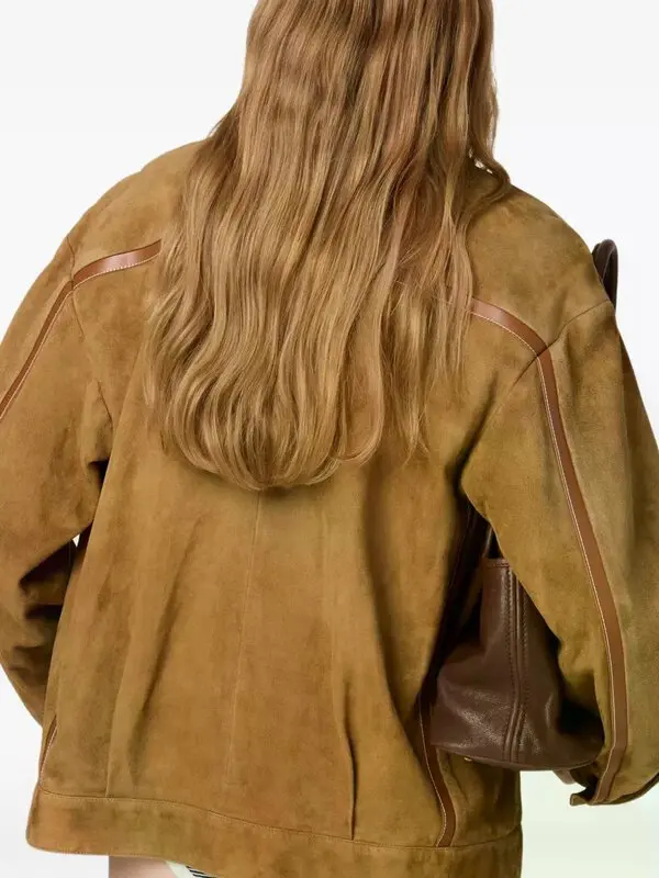 Miu Miu Suede Blouson Jacket With Leather Detailing - Brown