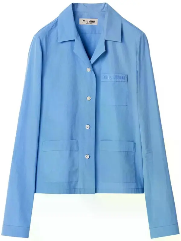 Miu Miu Embroidered Logo Cotton Poplin Shirt - Blue