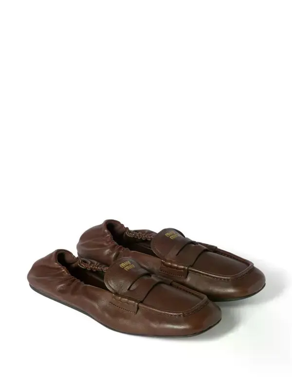 Miu Miu Embossed-logo Loafers - Brown