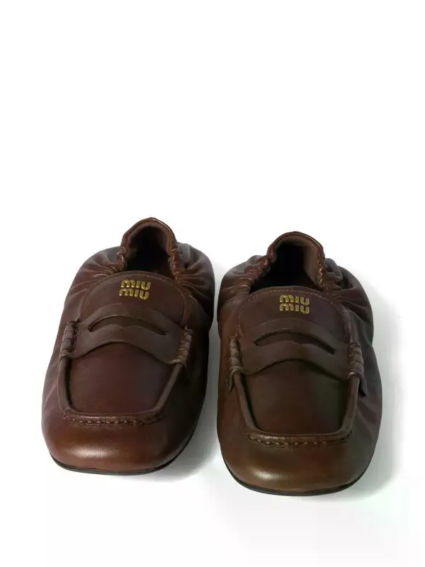 Miu Miu Embossed-logo Loafers - Brown