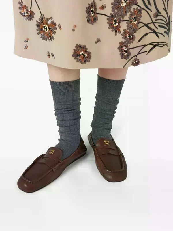 Miu Miu Embossed-logo Loafers - Brown