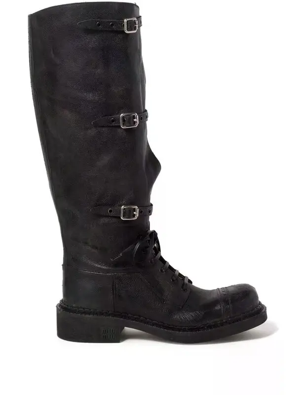 Miu Miu Multi-buckle Calf-length Leather Boots - Black