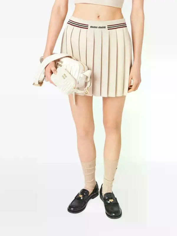 Miu Miu Pleated Knitted Cashmere Miniskirt - Neutrals