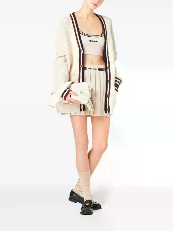 Miu Miu Cropped Cashmere Top With Striped Trim - Neutrals