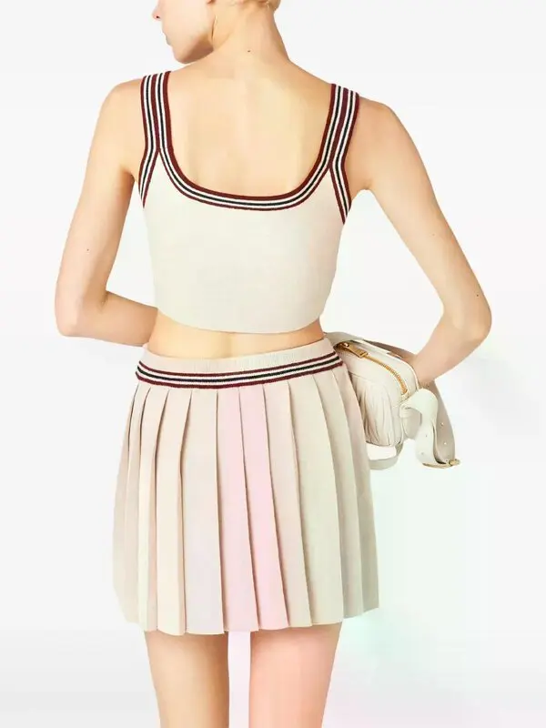 Miu Miu Cropped Cashmere Top With Striped Trim - Neutrals