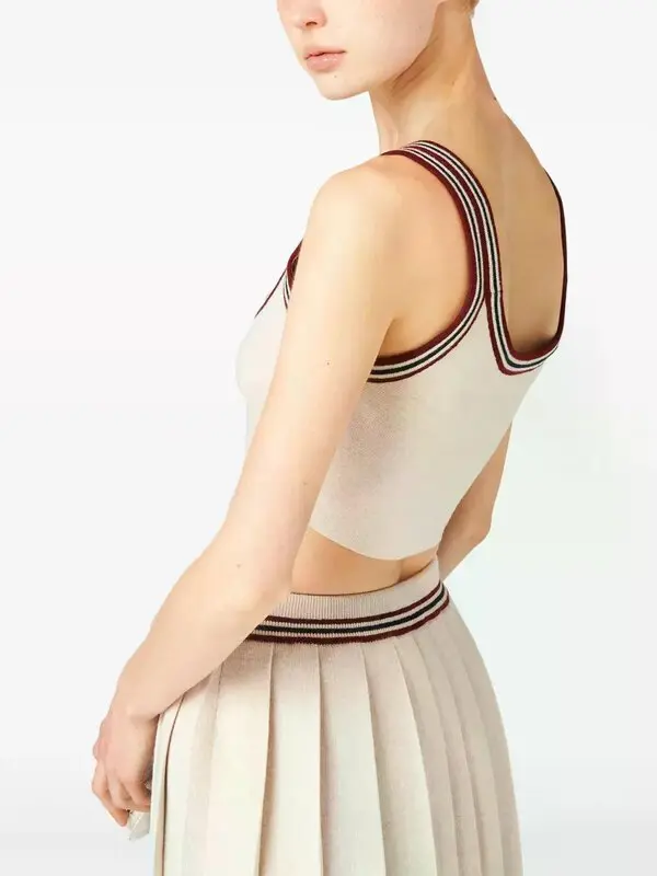 Miu Miu Cropped Cashmere Top With Striped Trim - Neutrals
