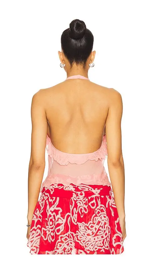 LOVERS AND FRIENDS Sheer Ruffled Halter Top - Pink