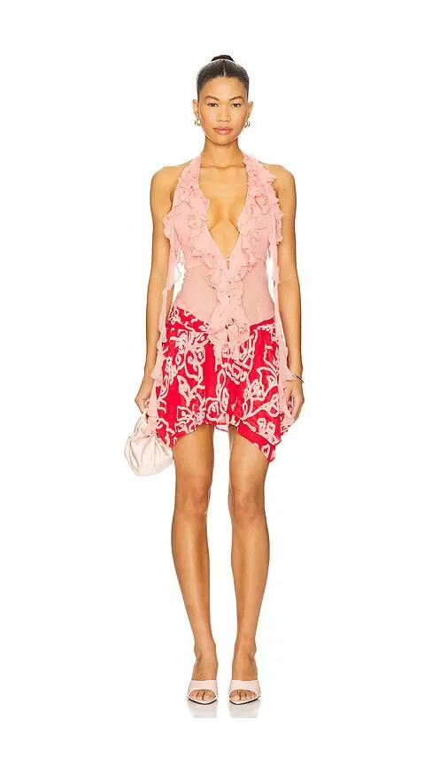 LOVERS AND FRIENDS Sheer Ruffled Halter Top - Pink