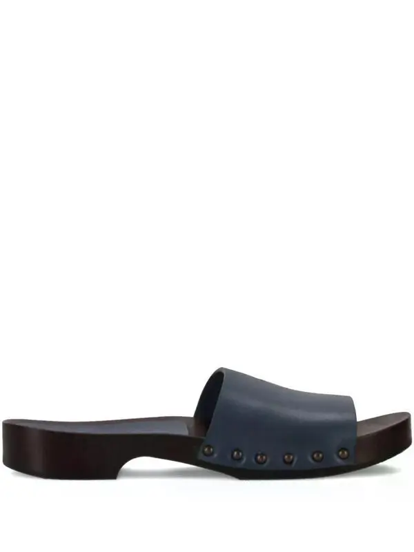 LA ROSE Leather Slip-on Sandals - Blue