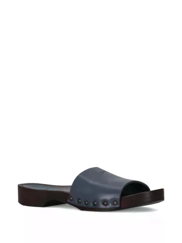 LA ROSE Leather Slip-on Sandals - Blue