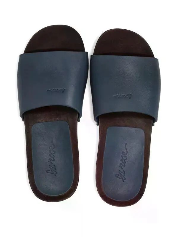 LA ROSE Leather Slip-on Sandals - Blue