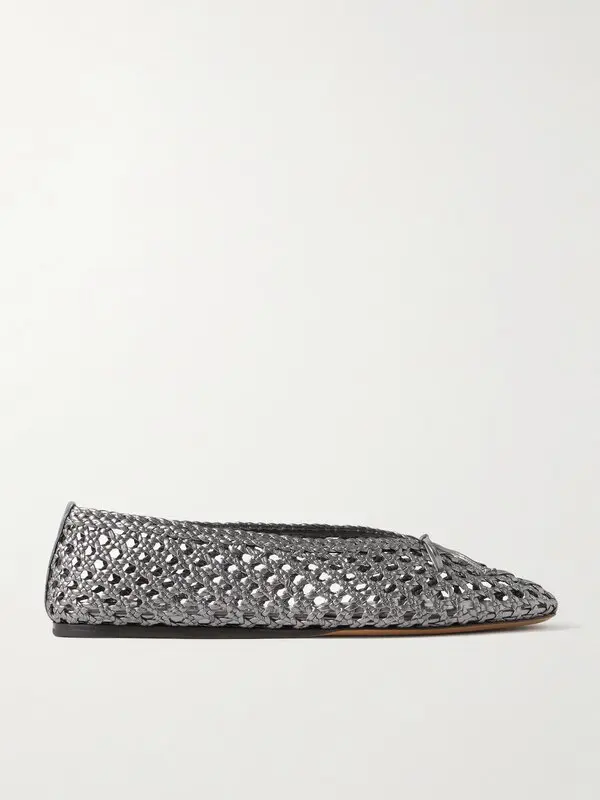 Le Monde Beryl Regency Woven Metallic Leather Ballet Flats - Silver