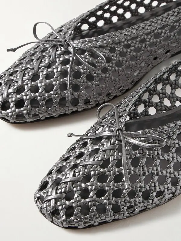 Le Monde Beryl Regency Woven Metallic Leather Ballet Flats - Silver