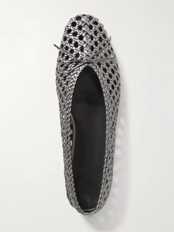 Le Monde Beryl Regency Woven Metallic Leather Ballet Flats - Silver