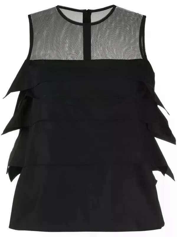 Sacai Sleeveless Ruffled Sheer Yoke Top - Black