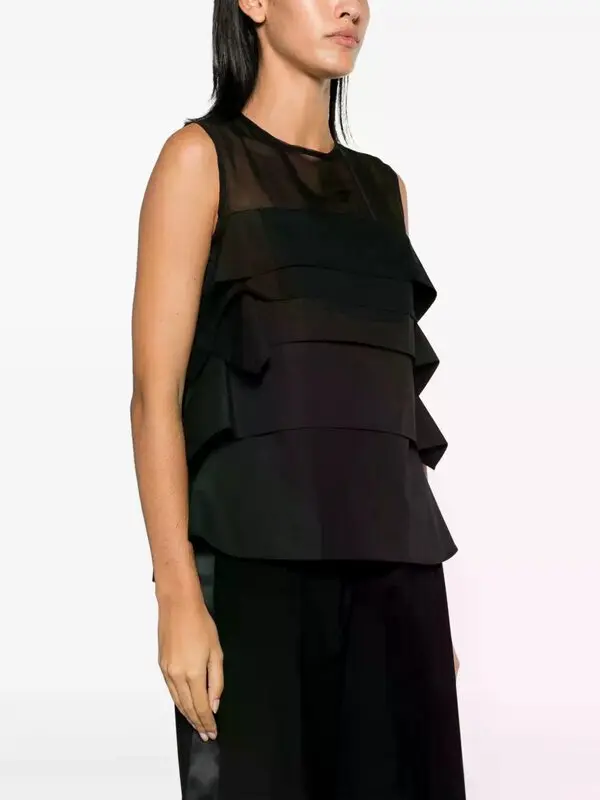 Sacai Sleeveless Ruffled Sheer Yoke Top