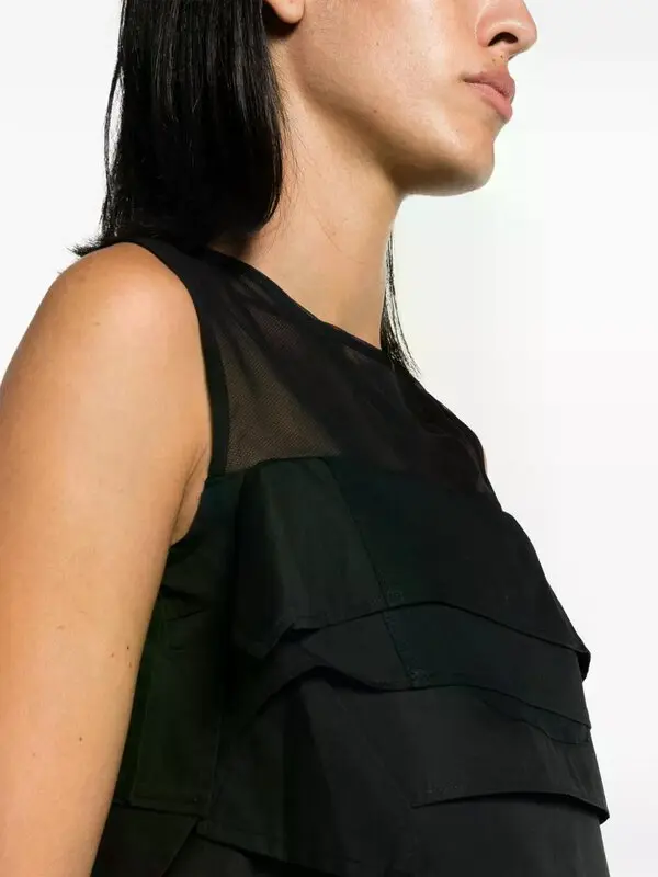 Sacai Sleeveless Ruffled Sheer Yoke Top