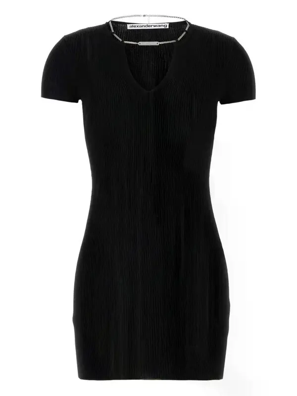 Alexander Wang Ribbed V-neck Short-sleeve Dress With Chain Detail