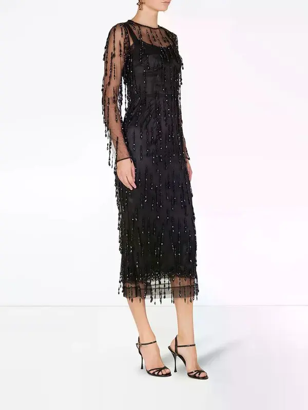 Dolce & Gabbana Bead-embellished Fringed Sheath Dress - Black