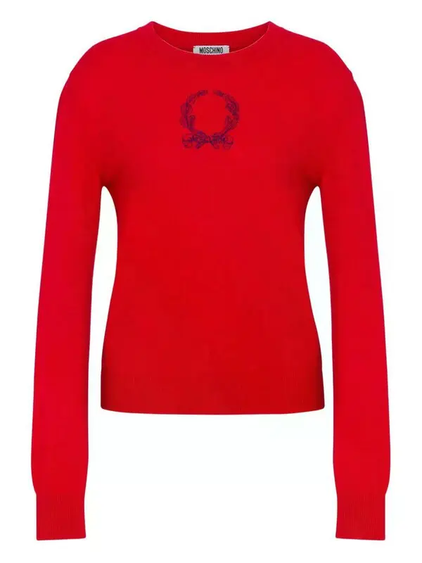 Moschino Laurel Wreath Embellished Crew Neck Sweater - Red