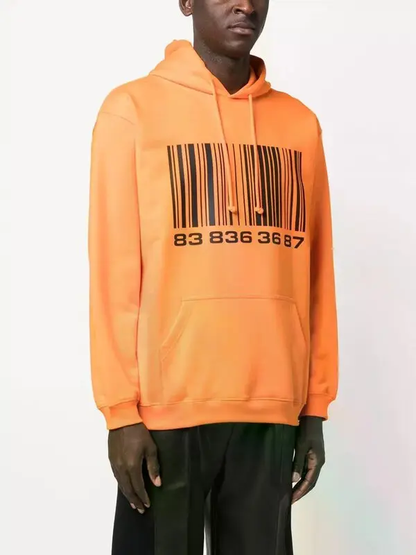 VTMNTS Barcode Print Cotton Hoodie - Orange