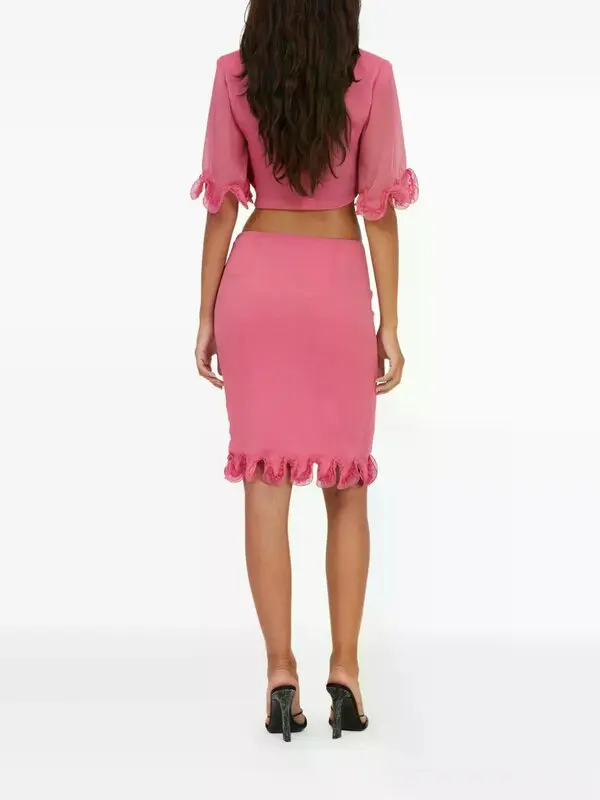 ROTATE BY BIRGER CHRISTENSEN Cropped Blouse With Ruffle Detail - Pink