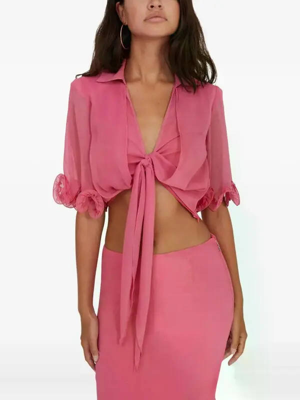ROTATE BY BIRGER CHRISTENSEN Cropped Blouse With Ruffle Detail