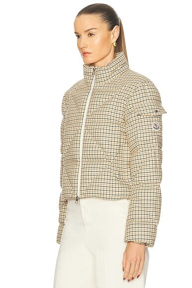 Moncler Keros Cropped Puffer Jacket With Plaid Pattern