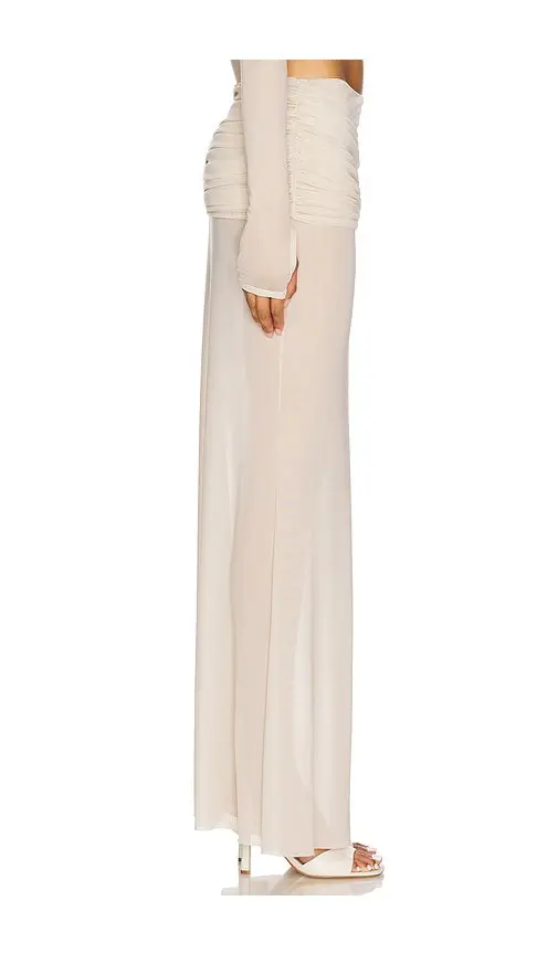 BANANHOT Lena Ruched Mesh Maxi Skirt - Cream