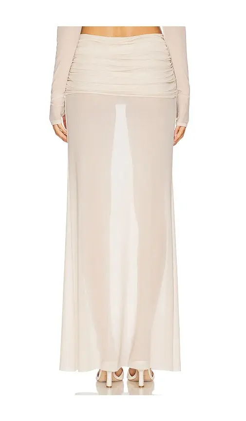 BANANHOT Lena Ruched Mesh Maxi Skirt - Cream