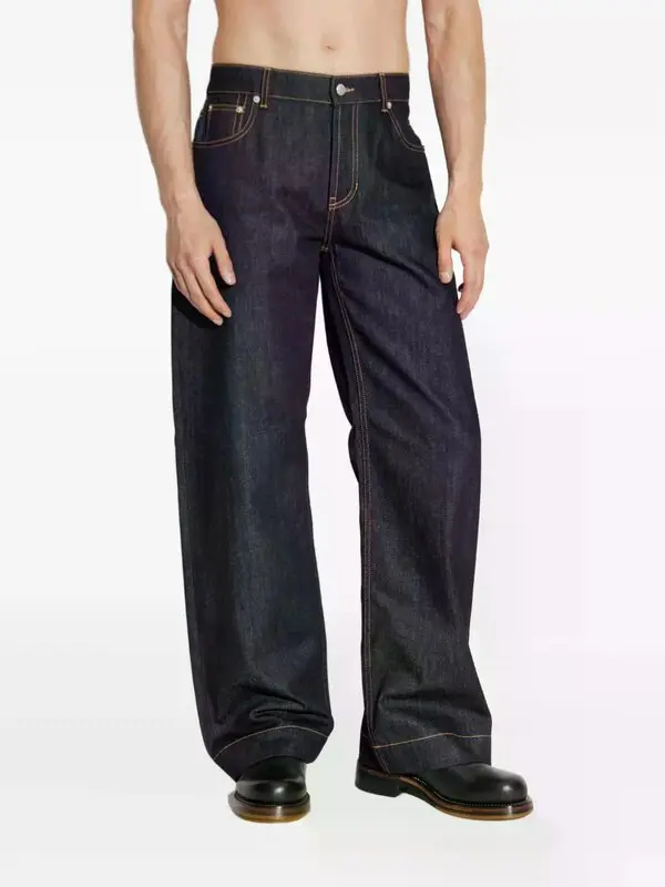Alexander McQueen Wide Leg Jeans With Contrast Stitching
